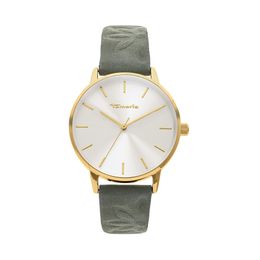 Tamaris Damen Quarzuhrgr&uuml;n, Armbanduhren, Armbanduhr, Damenuhr, Lederarmband, analog