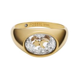 Fossil Damen Fingerring "Schmuck Geschenk Edelstahl SADIE Mond Stern", 19, Edelstahl Perlen, 2mmgelbgoldfarben, kristallweiß, weiß, Edelstahl,