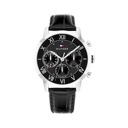 Tommy Hilfiger Damen Multifunktionsuhr "TH-OXFORD"schwarz, edelstahlfarben, Armbanduhren, Quarzuhr, Armbanduhr, Herrenuhr, Lederarmband, analog