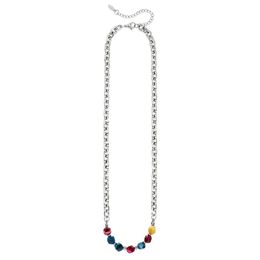 Damen Edelstahlkette "mit bunten Steinen", Edelstahl, L: 57 B: 6,8mmedelstahlfarben, beige, rot, blau, ANISTON JEWELRY & WATCHES, Edelstahl, B:6,8mm,