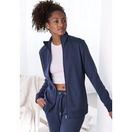 Damen Sweatjacke, BENCH. LOUNGEWEAR, Gr. 32, blau, Interlock, Obermaterial: 60% Baumwolle, 40% Polyester, Basic, Sweatjacken, mit bestickten