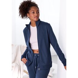 Damen Sweatjacke, BENCH. LOUNGEWEAR, Gr. 52, blau, Interlock, Obermaterial: 60% Baumwolle, 40% Polyester, Basic, Sweatjacken, mit bestickten