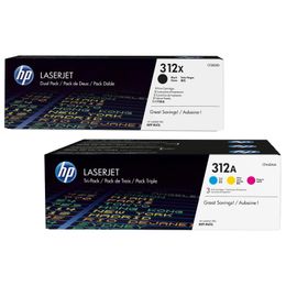 HP Original 312X / 312A Toner 5er Set - schwarz (2) hohe Kapazit&auml;t, cyan, magenta, gelb, (Doppelpack CF380XD,