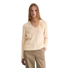 Marc O'Polo Strickpullover MARC O'POLO "aus reinem Organic Cotton", Damen, Gr. L, raw cream, Obermaterial: 100% Baumwolle, unifarben, V-Ausschnitt, Pullover Strickpullover