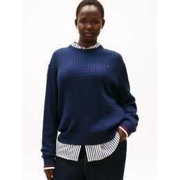 Damen Strickpullover "CRV CO CABLE FINE GG C-NK LS SWT"schwarz night navy gs tipping, Gr. 52, Tommy Hilfiger Curve, Strick, Obermaterial: 100%