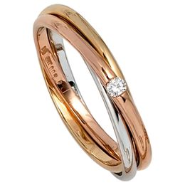 Jobo Damen Diamantring "Wickelring dreifarbig", 56, SI = kleine Einschl&uuml;sse, Diamanten Gelbgold 585 Ros&eacute;gold 585 Wei&szlig;gold 585wei&szlig;gold 375, Diamanten,