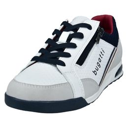 Bugatti Herren Sneaker, Gr. 41, wei&szlig;, Lederimitat, Textil, Schuhe, Schn&uuml;rschuh, Halbschuh, Freizeitschuh mit Kontrastbes&auml;tzen