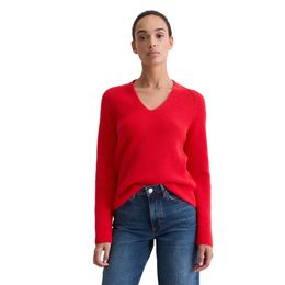 Marc O'Polo Strickpullover MARC O'POLO "aus reinem Organic Cotton", Damen, Gr. XL, bright rot, Obermaterial: 100% Baumwolle, unifarben, V-Ausschnitt, Pullover Strickpullover