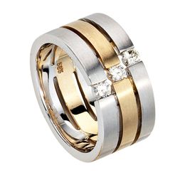Jobo Damen Diamantring "Ring 3-reihig breit Statement", 56, SI = kleine Einschl&uuml;sse, Diamanten Gelbgold 585 Wei&szlig;gold 585gelbgold 585, Diamanten,