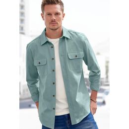 John Devin Herren Langarmhemd, gr&uuml;n, Gr. S, unifarben, Twill, Obermaterial: 100% Baumwolle, Hemden, Overshirt aus reiner Baumwolle, mit aufgesetzten