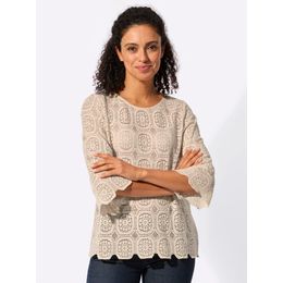 Inspirationen Damen Spitzenbluse, beige, Gr. 40, unifarben, 80% Baumwolle, 20% Polyamid, Blusen