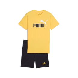 Puma Jungen Trainingsanzug "ESS 2 COLOR NO. 1 LOGO TEE AND SHORTS SET B", gelb, Gr. 152, bedruckt, Jersey, Obermaterial: 100% Baumwolle, Sportanzüge