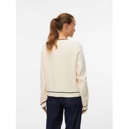 V&eacute;ro Moda VERO MODA Damen Strickpullover "VMGOLD LS O-NECK DOUBLE CONTRAST PULL"birch detail:with schwarz, Gr. S, unifarben mit Farbeinsatz, Strick,