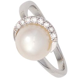 Jobo Damen Perlenring "Wei&szlig;goldring", 52, P1 = bei 10-facher Vergr&ouml;&szlig;erung erkennbare Einschl&uuml;sse, Diamanten Perlen Wei&szlig;gold 585, silber, Diamanten,