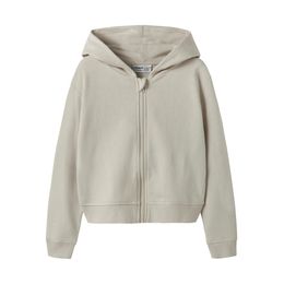 name it M&auml;dchen Kapuzensweatjacke "NKFMILLE SHORT NREG SWE CARD WH UNB NOOS"pumice stone, Gr. 158, unifarben, Sweatware, Obermaterial: 80% Baumwolle,