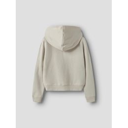 name it M&auml;dchen Kapuzensweatjacke "NKFMILLE SHORT NREG SWE CARD WH UNB NOOS"pumice stone, Gr. 158, unifarben, Sweatware, Obermaterial: 80% Baumwolle,