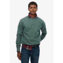 Sweatshirt Superdry "MICRO LOGO CREW", Herren, Gr. 3XL, gr&uuml;n (stormy gr&uuml;n), angeraute Sweatware, Obermaterial: 80% Baumwolle, 20% Polyester, unifarben, relaxed fit h&uuml;ftlang, Rundhals, Rippb&uuml;ndchen, Sweatshirts Sweatshirt