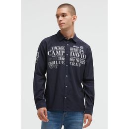 CAMP DAVID Herren Langarmhemd, blau, Gr. 4XL, bedruckt, bestickt, Material: 100% Baumwolle, Hemden, aus Baumwolle