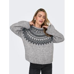 Only Damen Strickpullover "ONLREYKJA LS O-NECK KNT"light grau melange pattern:dunkelgrau melange, Gr. S, gemustert, meliert, Strick, Obermaterial: