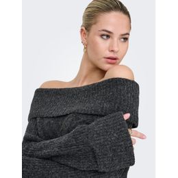 Only Damen Strickpullover "ONLLUNA LS OFF SHOULDER PULLOVER KNT"dunkelgrau melange, Gr. M, unifarben, Strick, Obermaterial: 75% Polyester, 22%