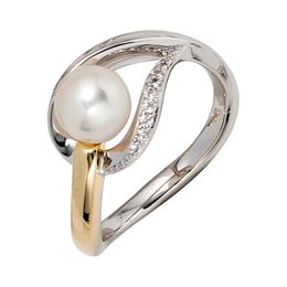 Jobo Damen Perlenring "Diamantring", 52, SI = kleine Einschl&uuml;sse, Diamanten Gelbgold 585 Perlen Wei&szlig;gold 585, gold, Diamanten, Gelbgold 585, Perlen,