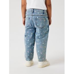 name it M&auml;dchen Mom-Jeans "NMFBELLA MOM SHAPED JEANS 3555-ON NOOS", blau, Gr. 104, bedruckt, Denim/Jeans, Obermaterial: 74% Baumwolle, 24% Polyester,
