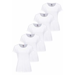 Damen Rundhalsshirt, wei&szlig;, Gr. L, Fruit of the Loom, unifarben, Jersey, Obermaterial: 100% Baumwolle, Shirts, original T. LADY-FIT im 5er Pack