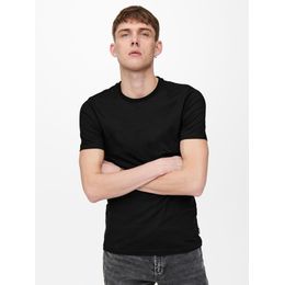 Only & Sons ONLY & SONS Herren T-Shirt "ONSBASIC SLIM O-NECK 2-PACK NOOS"pack:2schwarz, Gr. L, unifarben, Single Jersey, Obermaterial: 95% Baumwolle, 5%