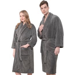 Bademantel HAMMETEX, L:112cm, grau, Fleece, Hausmäntel, "Bademantel unisex, ultraweicher & flauschiger Fleecemantel", ideal für Sauna & Spa,