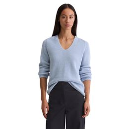 Marc O'Polo Strickpullover MARC O'POLO "aus reinem Organic Cotton", Damen, Gr. S, soft sea, Obermaterial: 100% Baumwolle, unifarben, V-Ausschnitt, Pullover Strickpullover