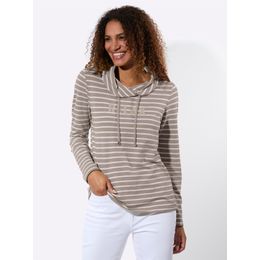 WITT Damen Sweatshirt mit regulierbarem Rollkragen, taupe-wei&szlig;-geringelt, Gr&ouml;&szlig;e 36