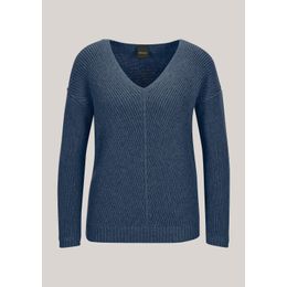 Madeleine Mode MADELEINE Damen Longpullover "Pullover Langarm-Pullover mit V-Ausschnitt", blau, Gr. 40, Obermaterial: 100% Baumwolle CO., Pullover