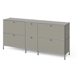 Tchibo - Gro&szlig;es Metall-Sideboard &raquo;Cn3&laquo; mit 6 Klappenf&auml;chern - 190x40x89,5cm - hellgrau - Stahl / Aluminium / Kunststoff