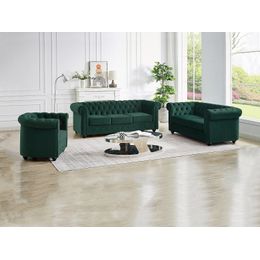 Vente-unique Sofas 3-Sitzer, 2-Sitzer & Sessel - Samt - Gr&uuml;n - CHESTERFIELD 4037965