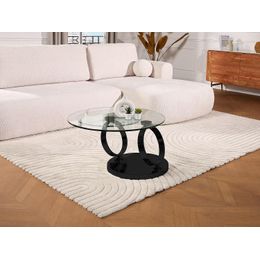 Vente-unique Couchtisch mit drehbaren Tischplatten - Sicherheitsglas & Metall - Transparent & Schwarz - JOLINE 575185