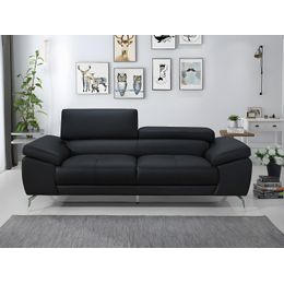 Vente-unique Ledersofa 3-Sitzer - Schwarz - GRETEL 605841