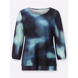 WITT Damen 3/4-Arm-Shirt im Lagen-Look, marine-kalkmint-bedruckt, Gr&ouml;&szlig;e 36