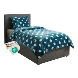 NYVI Winter Bettw&auml;sche CozyStar Soft 2-teilig 1x Bettbezug 135x200 + 1x Kissenbezug 80x80 Sterne Farbe:Petrol