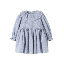 Lil'atelier Kleid M&auml;dchen Gr&ouml;&szlig;e 116 taubenblau / wei&szlig;