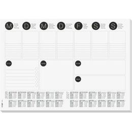 Sigel Papier-Schreibunterlage, Wochenplaner, grau, A3, Kalender 2026/2027, DE/EN/FR/NL, 30 Blatt