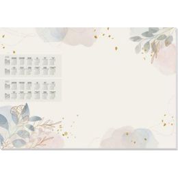 Sigel Papier-Schreibunterlage, Bl&auml;tter‑Motiv, gold/ros&eacute;/blau, ca. A2, Kalender 2026/2027, DE/EN/FR/NL, 30 Blatt