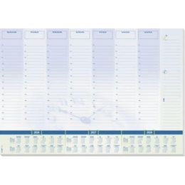 Sigel Papier-Schreibunterlage, Uhr, blau, ca. A2, Kalender 2026/2027/2028, DE/EN/FR/NL, 30 Blatt