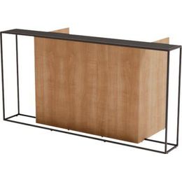 Empfangstheke, ohne LED-Beleuchtung, B 2400 x T 850 x H 1100 mm, Holz/Stahl, amerikanische Eiche Dekor/schwarz