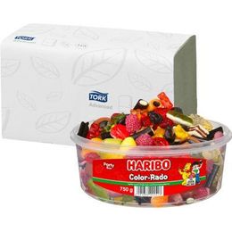 Tork&reg; Papierhandt&uuml;cher Advanced 290179, Zick-Zack-Falzung, 2-lagig, 15 Pack &aacute; 250 St&uuml;ck (3750 Blatt), gr&uuml;n + GRATIS Haribo Color-Rado Party Box, 750 g