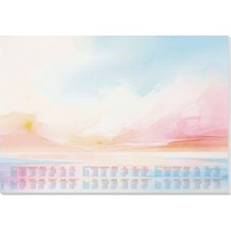 Sigel Papier-Schreibunterlage, Sonnenuntergang, hellblau/pink/sonnengelb/orange, ca. A2, Kalender 2026/2027/2028, DE/EN/FR/NL, 30 Blatt
