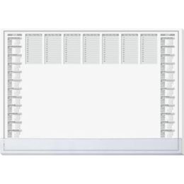 Sigel Papier-Schreibunterlage, Wochenplan, grau, ca. A2, Kalender 2026/2027, DE/EN/FR/NL, Schutzleiste transparent, 40 Blatt