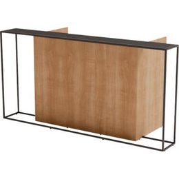 Empfangstheke, ohne LED-Beleuchtung, B 2200 x T 850 x H 1100 mm, Holz/Stahl, amerikanische Eiche Dekor/schwarz