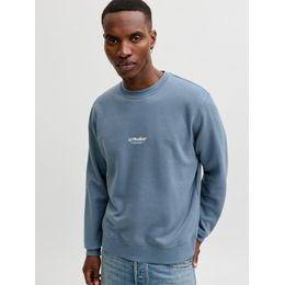 Jack & Jones Sweatshirt JACK & JONES "JJESOHO SWEAT CREW NECK NOOS", Jungen, Gr. M, blau mirage, angeraute Sweatware, Obermaterial: 80% Baumwolle, 20% Polyester, bedruckt, unifarben, relaxed fit h&uuml;ftlang, Rundhals, Rippb&uuml;ndchen, Sweatshirts Sweatshirt
