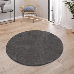 Teppich Paco Home "Cadiz 630", grau (anthrazit), H:14mm &Oslash;:120cm, Polyester, Teppiche, Teppich, Kurzflor, Uni-Farben, besonders weich, waschbar, Wohnzimmer