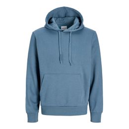 Jack & Jones Kapuzensweatshirt JACK & JONES "JJECORP LOGO SWEAT HOOD NOOS", Herren, Gr. L, blau mirage detail:small print, angeraute Sweatware, Obermaterial: 70% Baumwolle, 30% Polyester, bedruckt, regular fit taillenbedeckt, Rundhals, Rippbündchen, Sweatshirts
